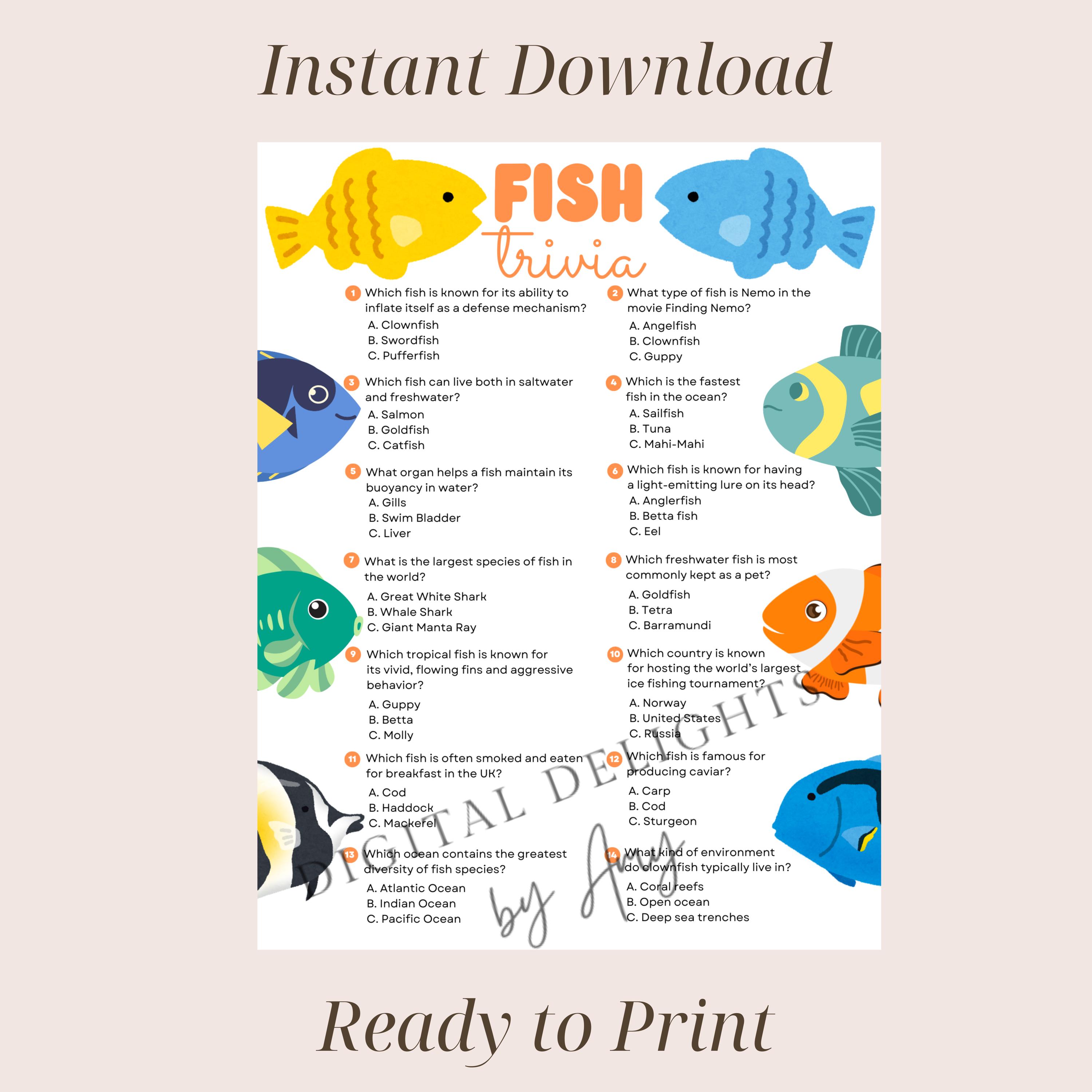 Fish Trivia Game, Printable Fish Party Trivia, Ocean Themed Fun ...