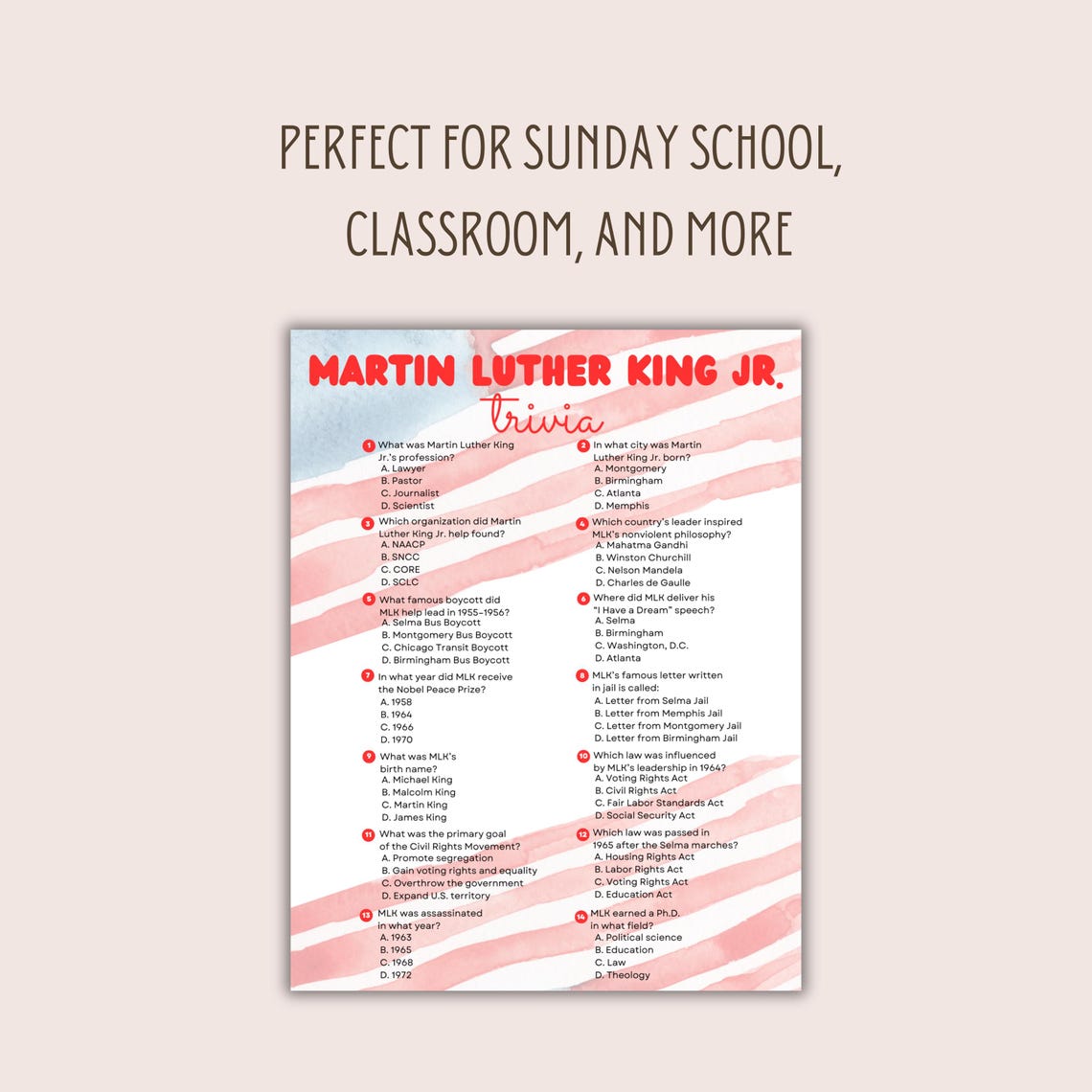Martin Luther King Jr Trivia for Kids and Adults, MLK Jr Multiple ...