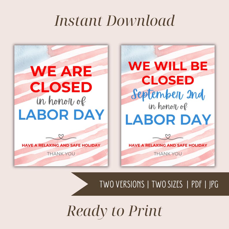 We Are Closed for Labor Day Printable Sign, We Will Be Closed for Labor ...