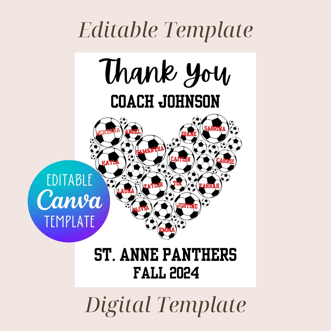 Editable Soccer Coach Appreciation Gift Printable, End of Season Signed ...