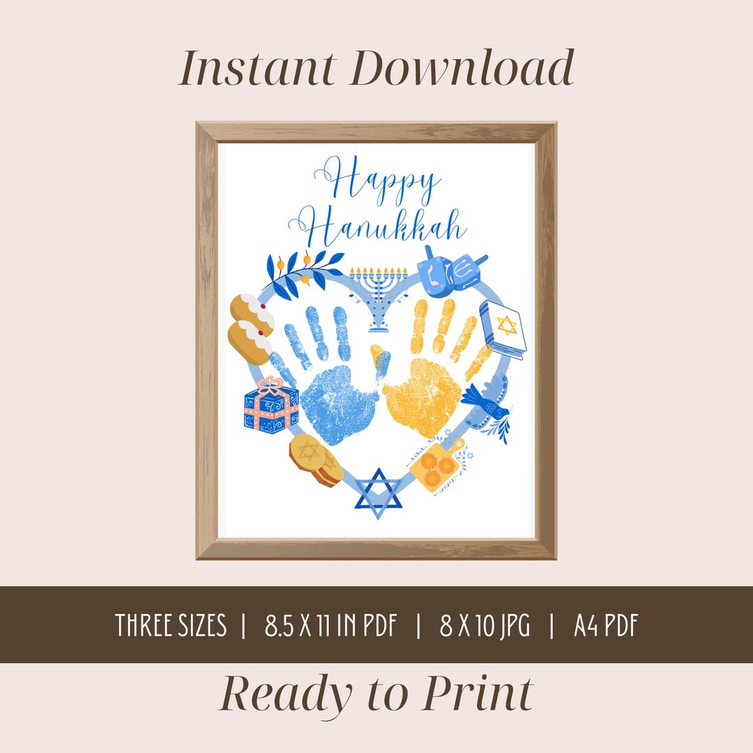 Happy Hanukkah Handprint Art, Printable Happy Hanukkah Activity, Jewish ...