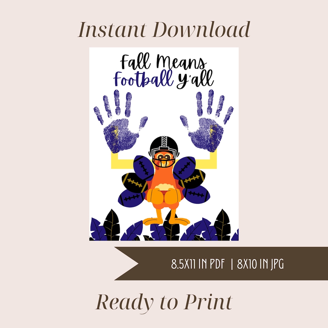 Fall Football Handprint Art, Purple Black and Gold Football Handprint ...