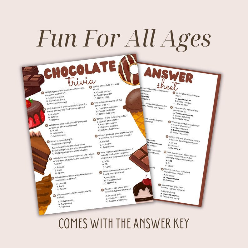 Chocolate Trivia Game, Printable Chocolate Quiz, Valentine's Day Game ...