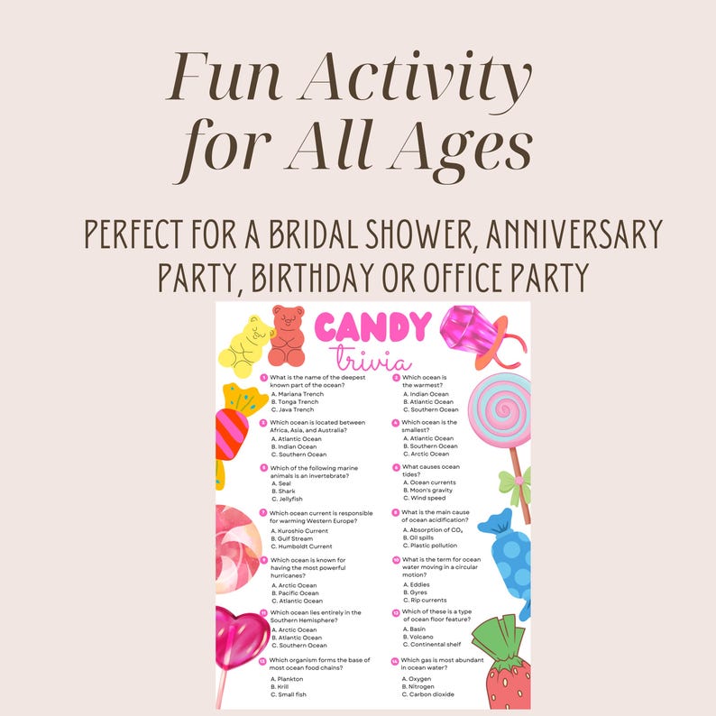 Candy Trivia Game, Printable Candy Game for Kids & Adults, Sweets ...