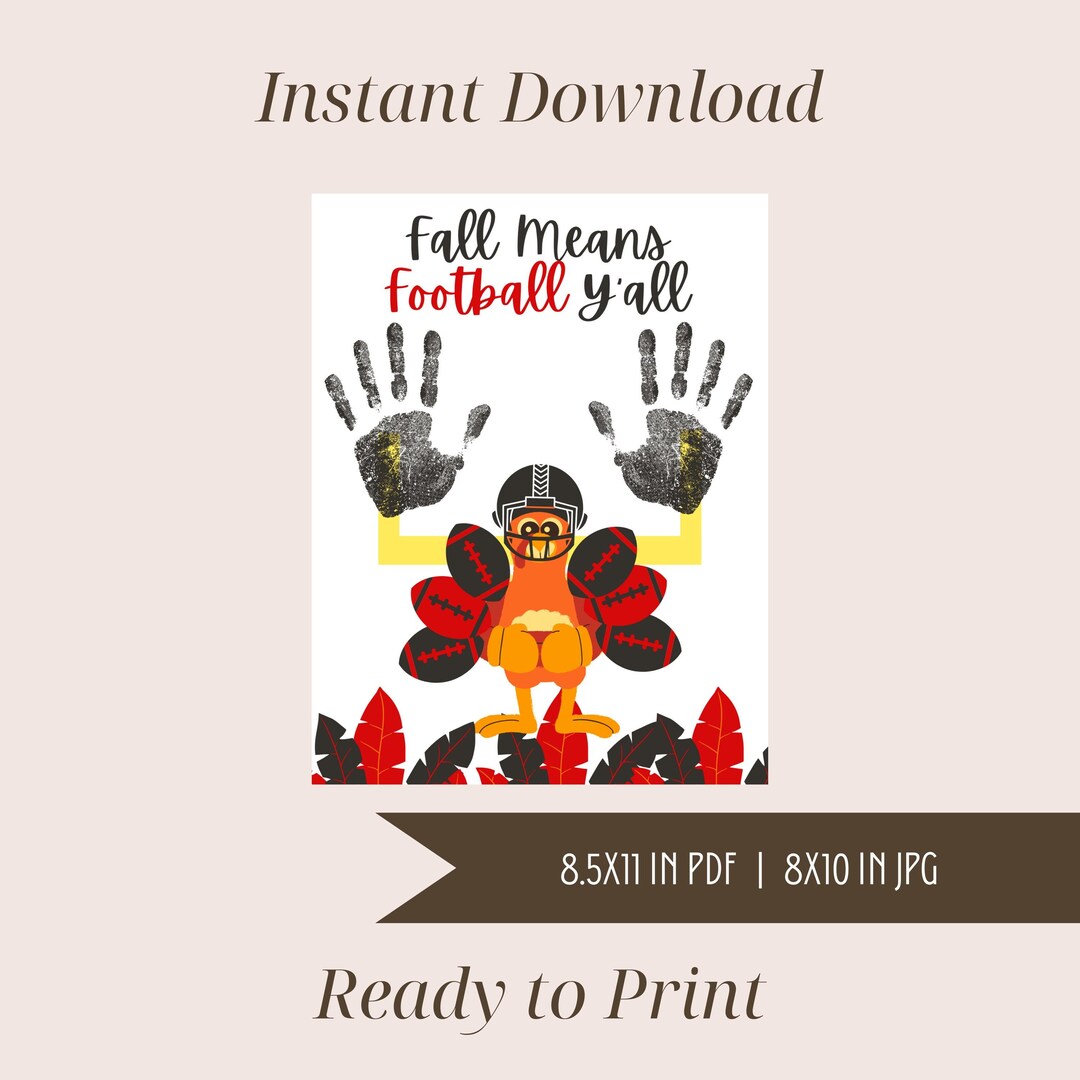 Fall Football Handprint Art, Red Pewter and Orange Turkey Football ...