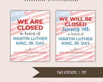 We Are Closed for MLK Day Printable Sign, We Will Be Closed for Martin ...