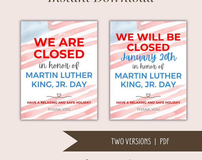 We Are Closed for MLK Day Printable Sign, We Will Be Closed for Martin ...
