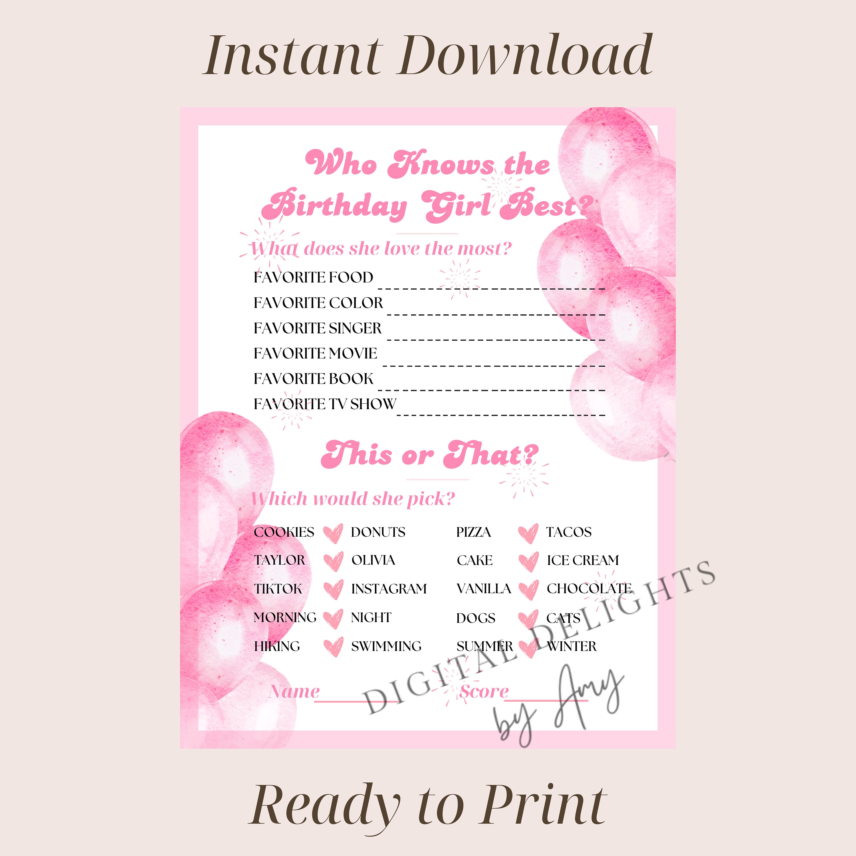 Who Knows the Birthday Girl Best, Birthday Questionnaire Activity ...