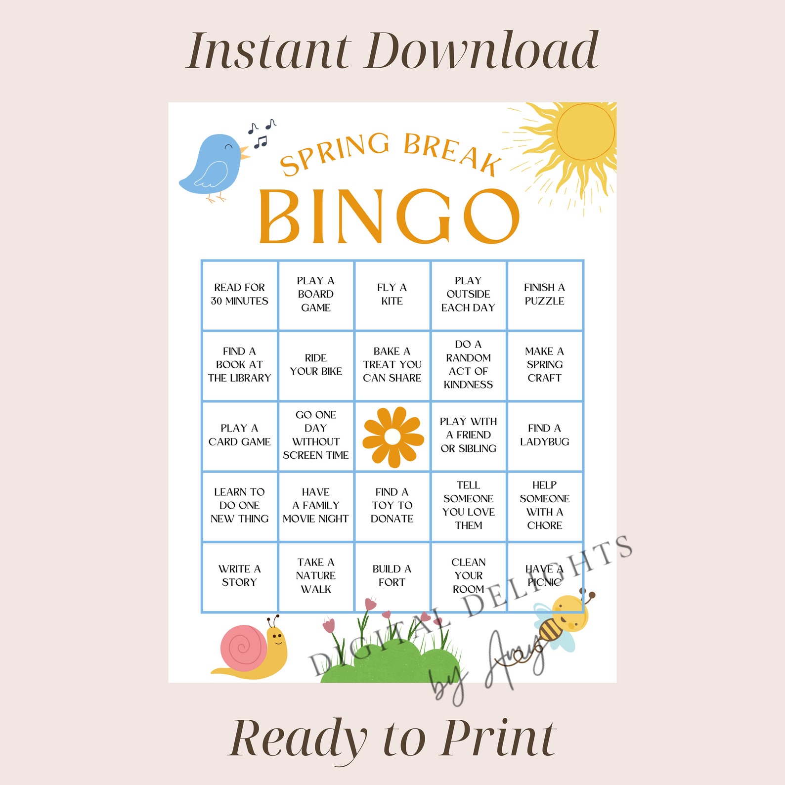 Spring Break Bingo for Kids, Spring Break Bingo Card, School Bingo ...
