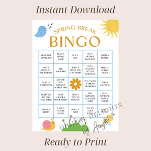 Spring Break Bingo for Kids, Spring Break Bingo Card, School Bingo ...