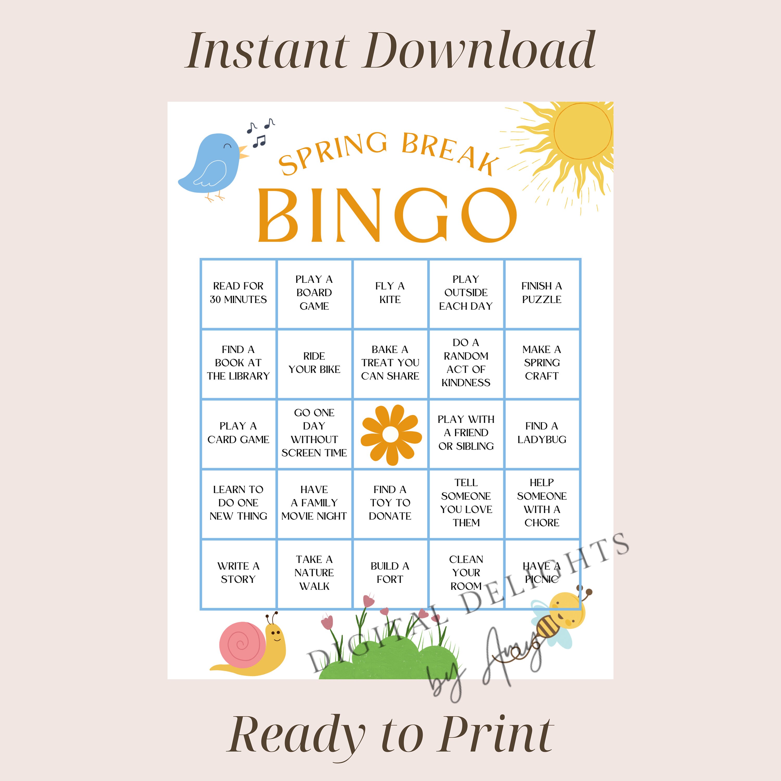 Spring Break Bingo for Kids, Spring Break Bingo Card, School Bingo ...