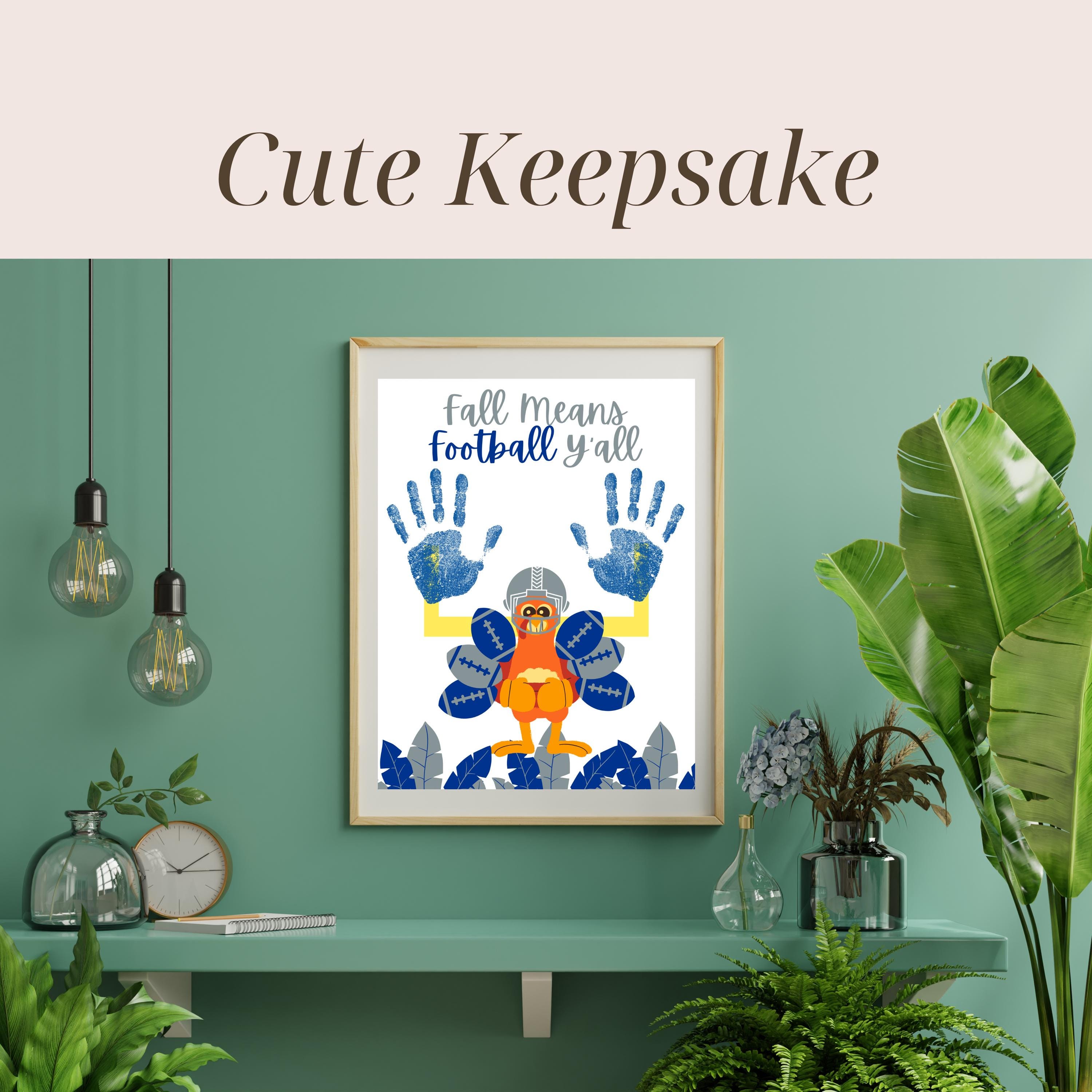 Fall Football Handprint Art, Royal Blue and Silver Football Handprint ...