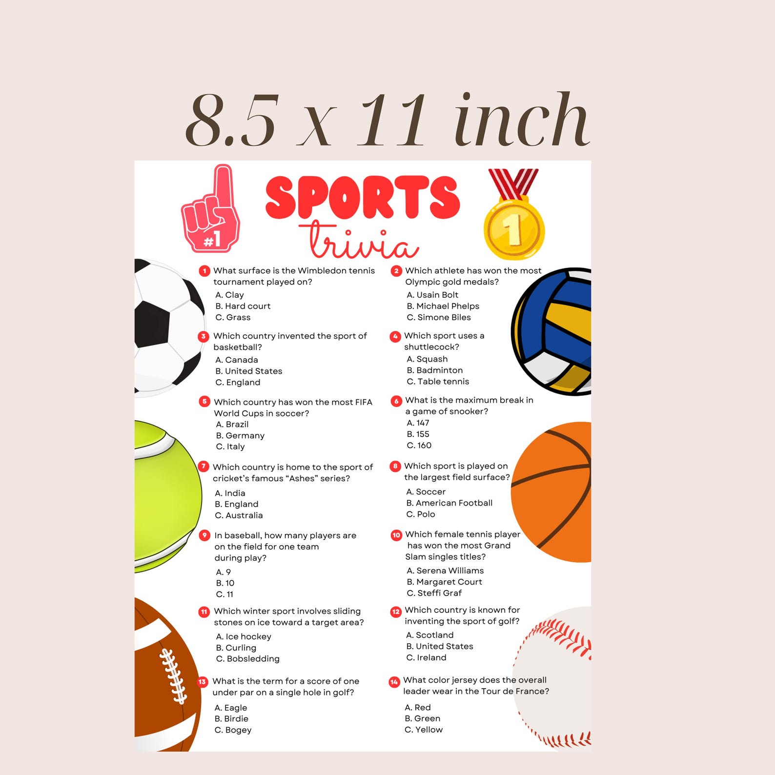 Sports Trivia Game, Printable Sports Party Game for Adults & Kids ...