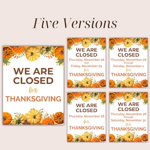 We Are Closed for Thanksgiving Day Printable Sign, We Will Be Closed ...