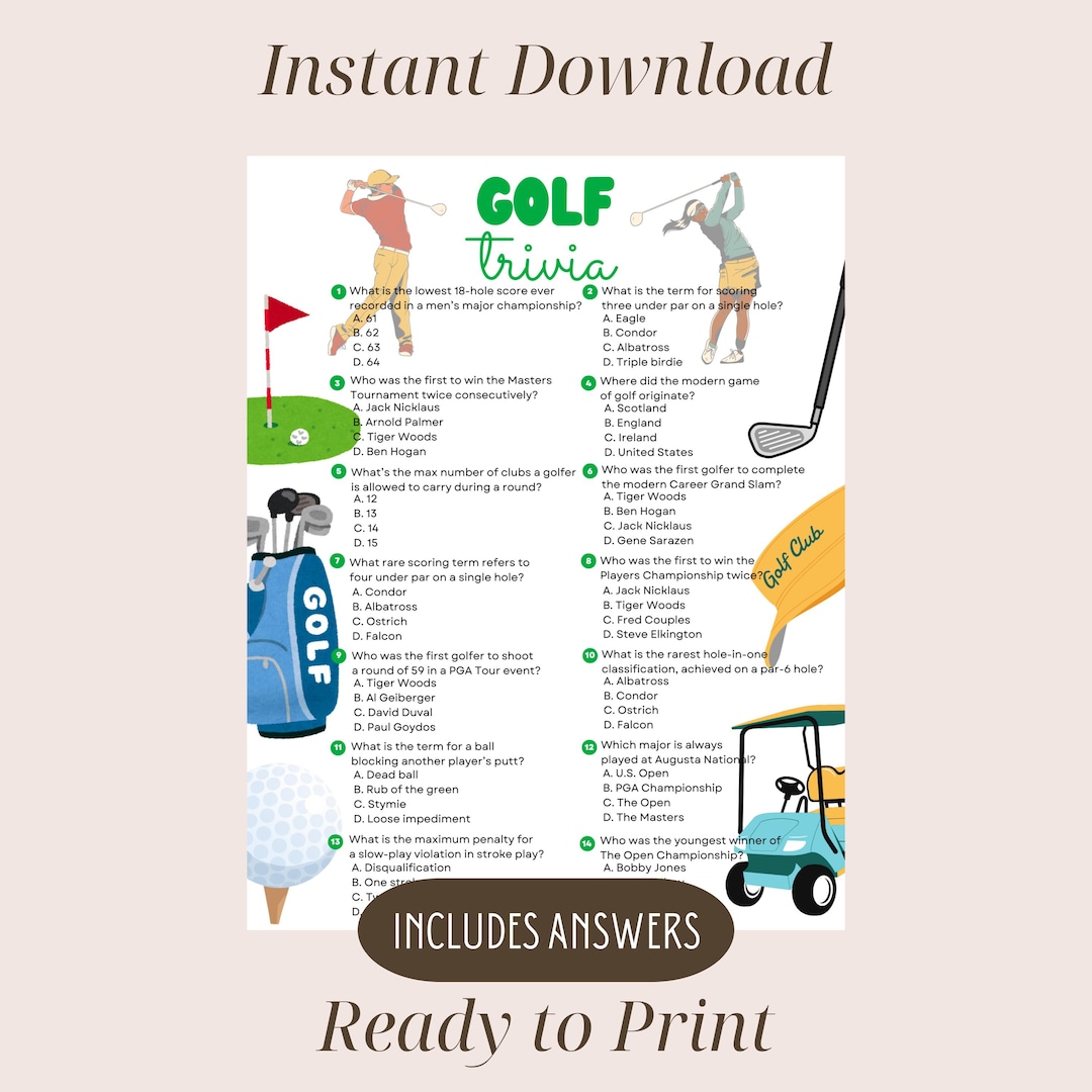 Golf Trivia Game, Sports Theme Watch Party Activity, Masters Golf Team ...