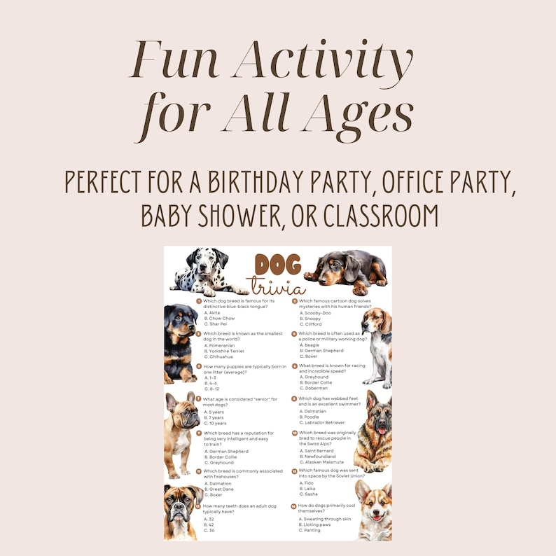 Dog Trivia Game, Printable Dog Party Game for Adults & Kids, Puppy ...