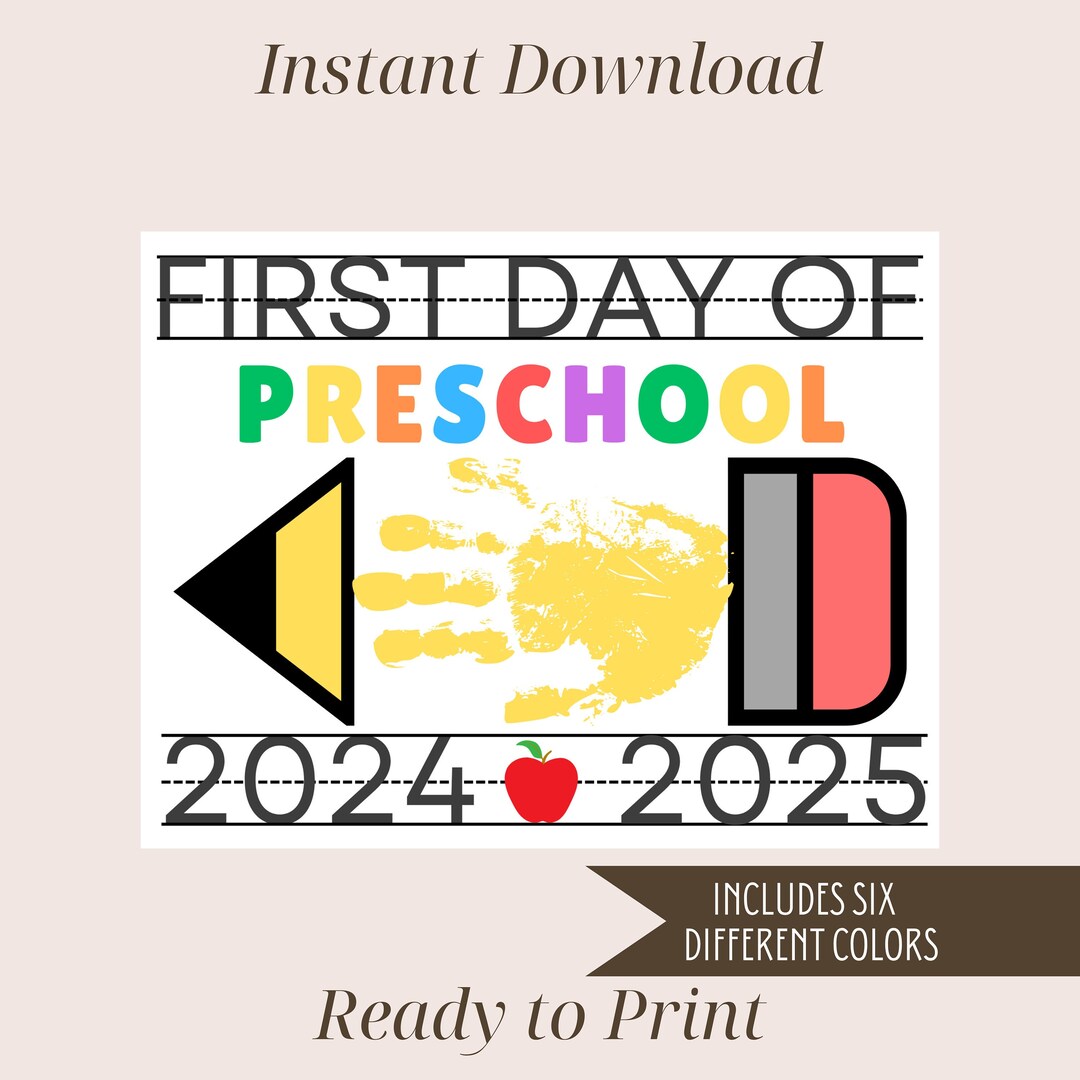 Pencil First Day of Preschool Handprint Craft, Back to School Printable ...