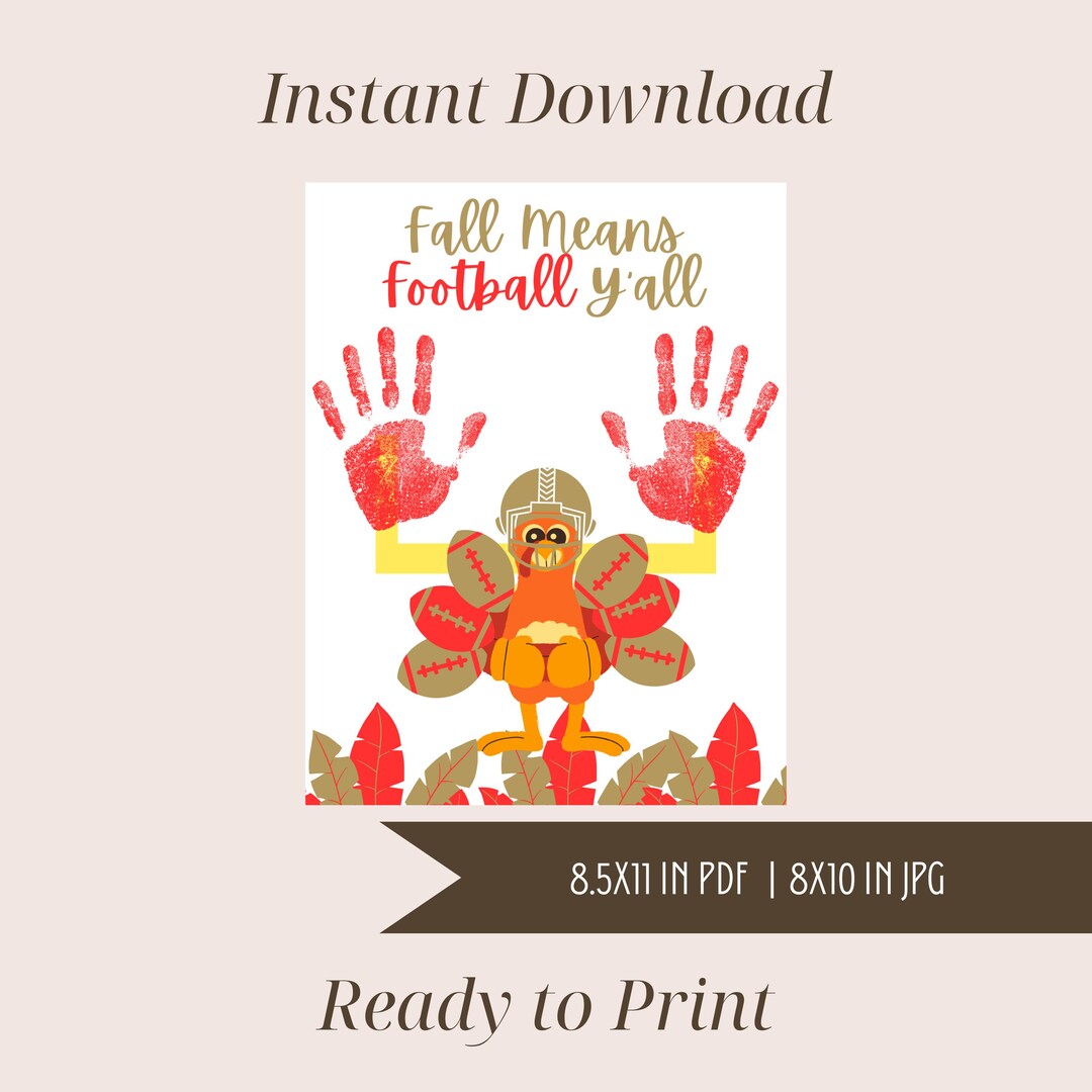 Fall Football Handprint Art, Red and Gold Football Handprint, Gift for ...