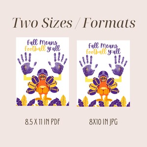Fall Football Handprint Art, Purple and Gold Turkey Football Handprint ...