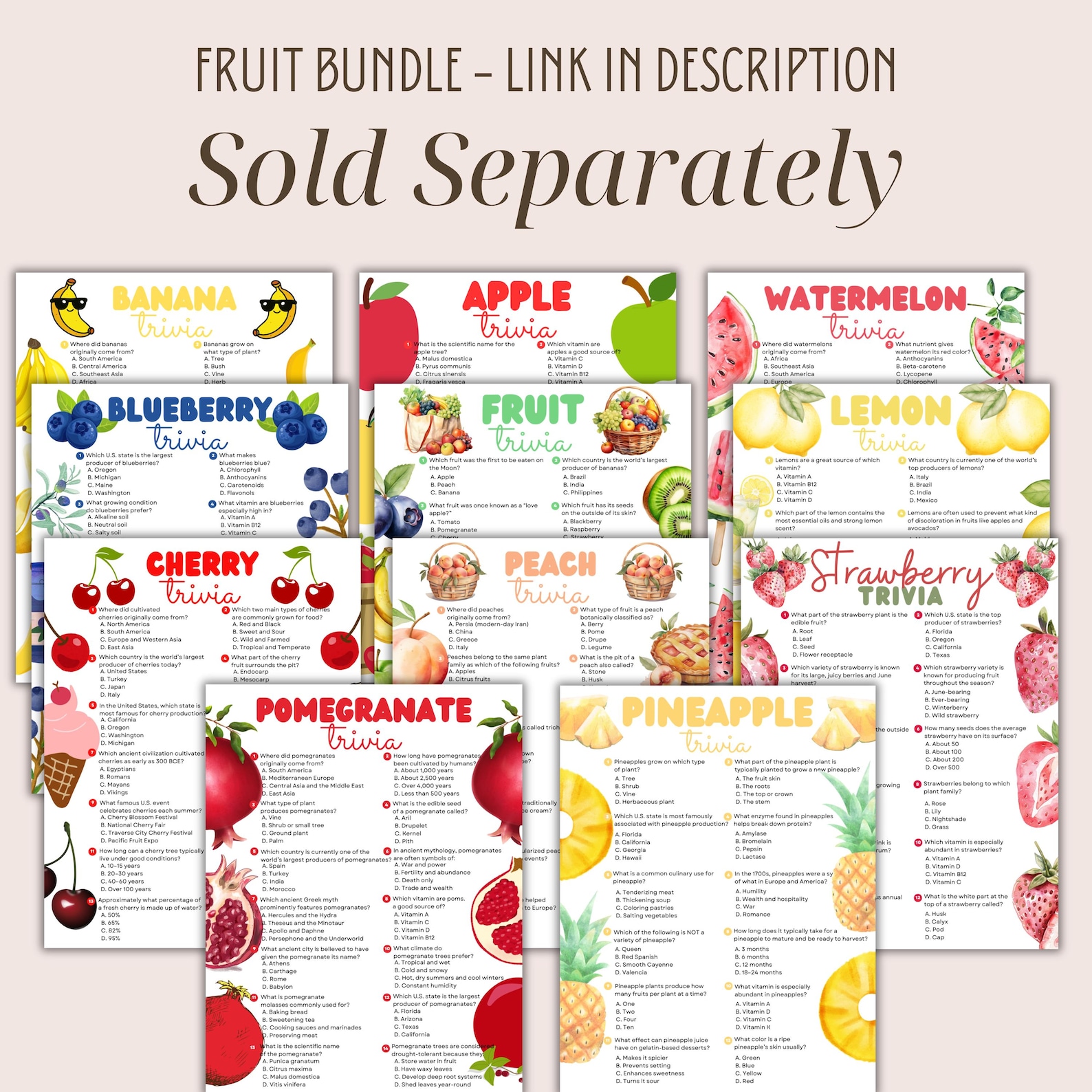 Lemon Trivia Game, Printable Lemon Pie Game for Kids & Adults, Lemon ...
