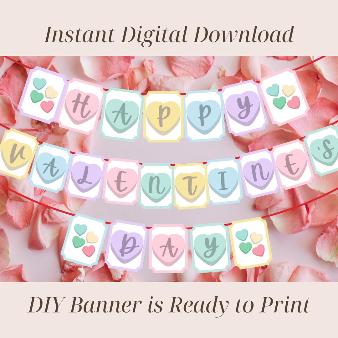 Happy Valentine's Day Banner Printable, Candy Hearts Garland, Vday ...
