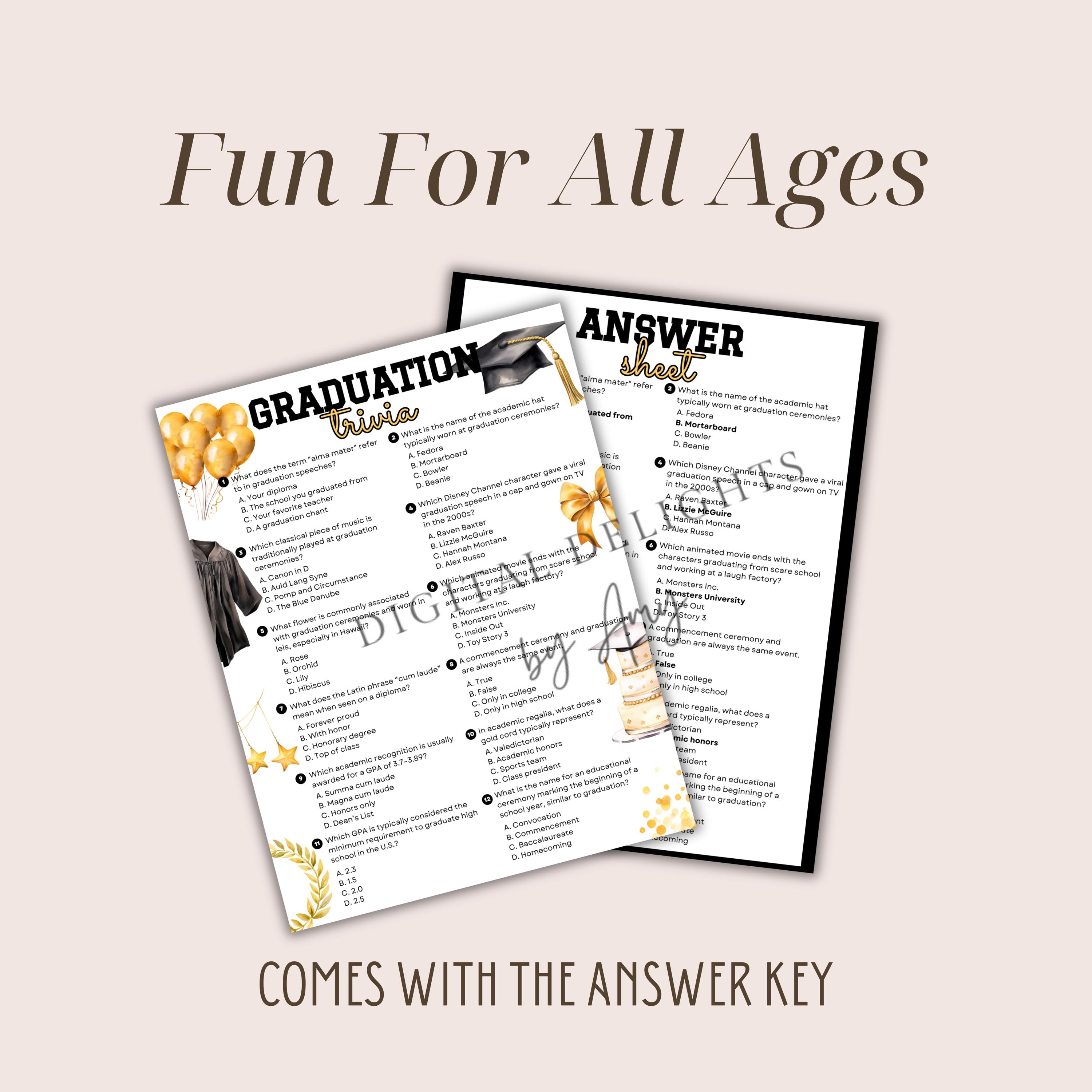 Graduation Trivia Game, Printable Graduation Quiz, Graduation Party ...