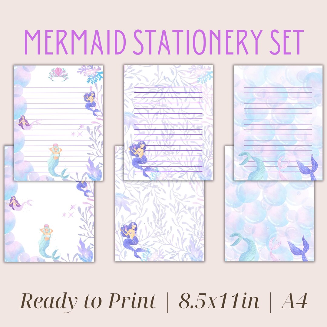 Mermaid Stationery Printable, Under the Sea Stationery Set, Mermaid ...