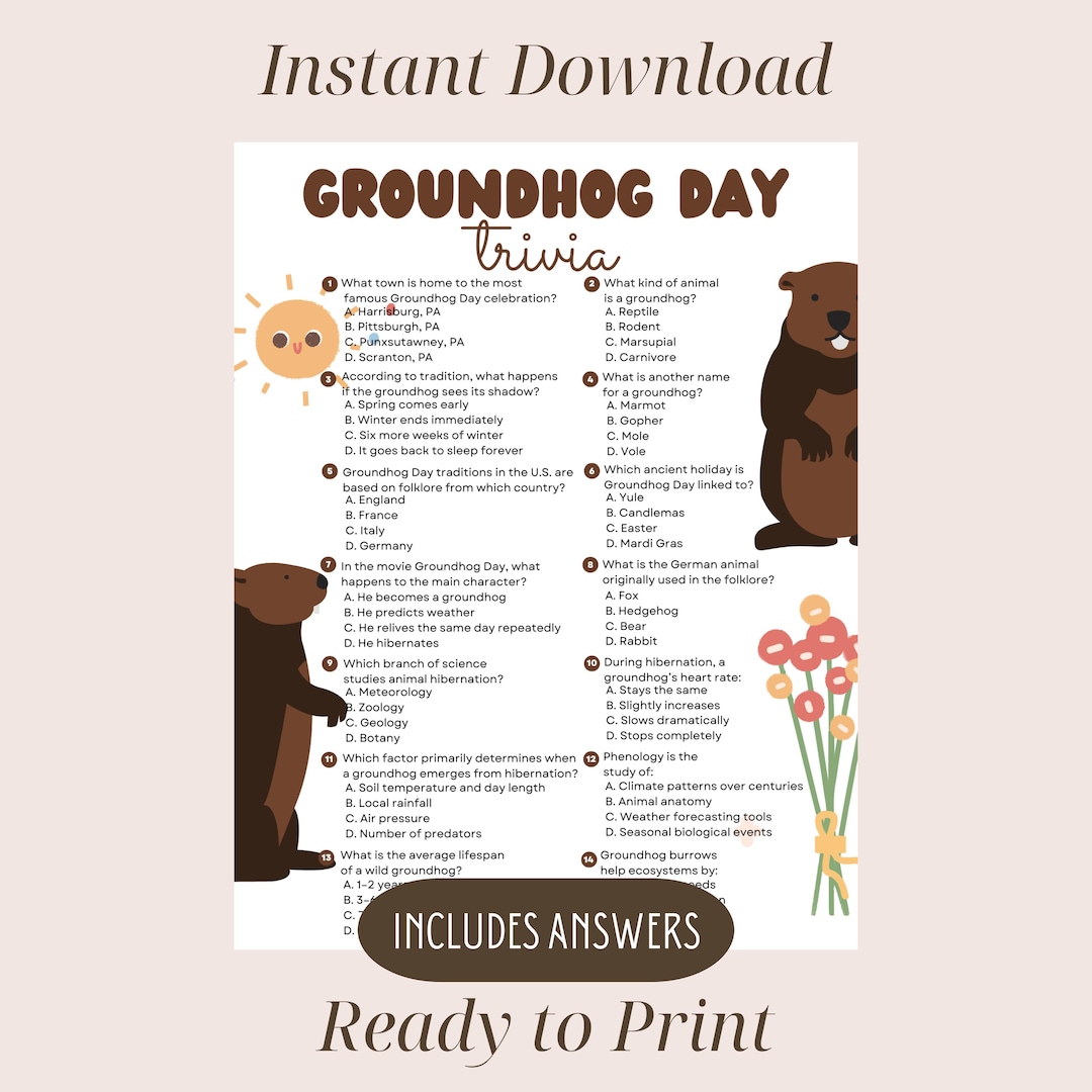 Groundhog Day Trivia Game, Winter Games, Groundhog Party Activity ...