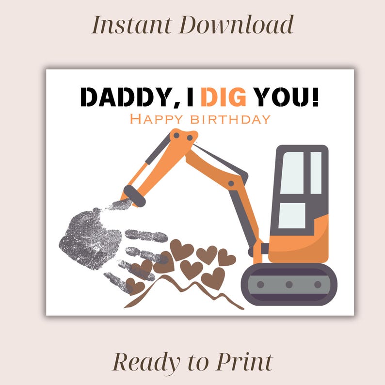 Daddy I Dig You Happy Birthday Handprint Art, Daddy Happy Birthday Handprint, Gift for Dad From ...
