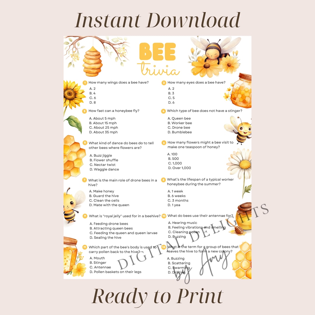 Bee Trivia Game, Printable Honey Bee Game for Kids & Adults, What Will ...
