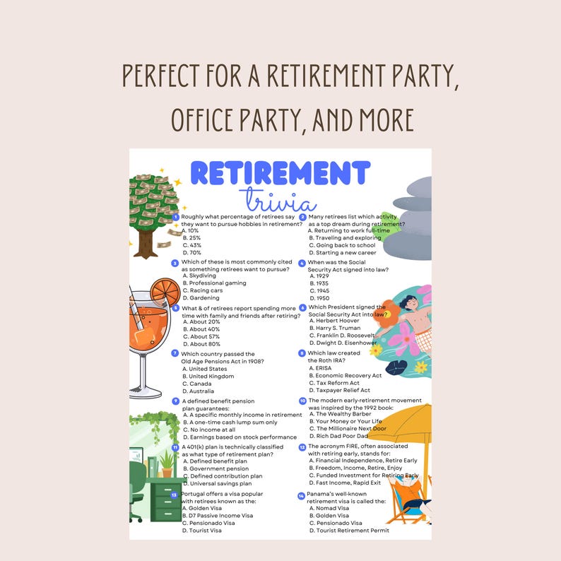 Retirement Trivia Game, Work Party Game for Retiree, Coworker ...