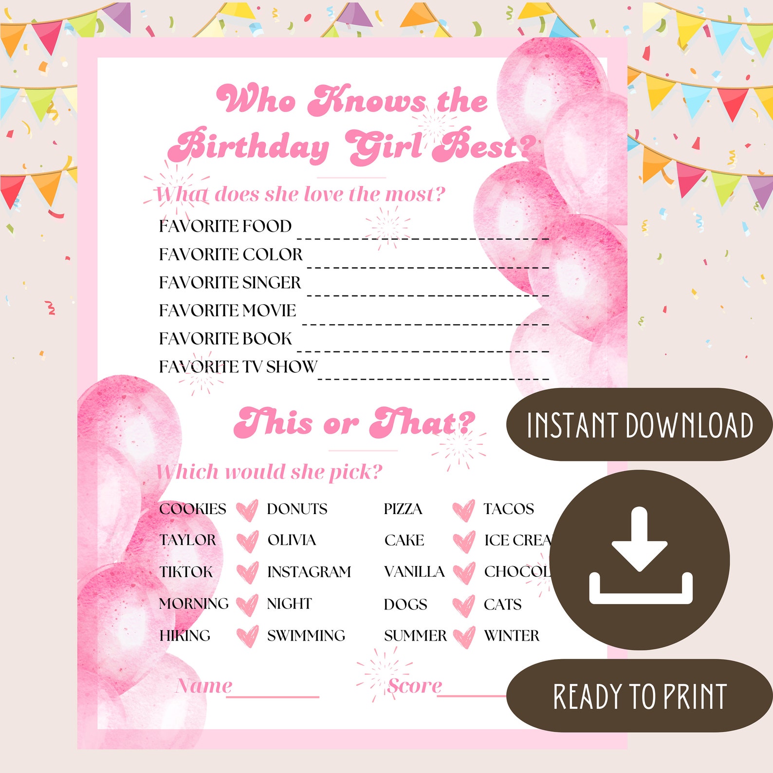 Who Knows the Birthday Girl Best, Birthday Questionnaire Activity ...