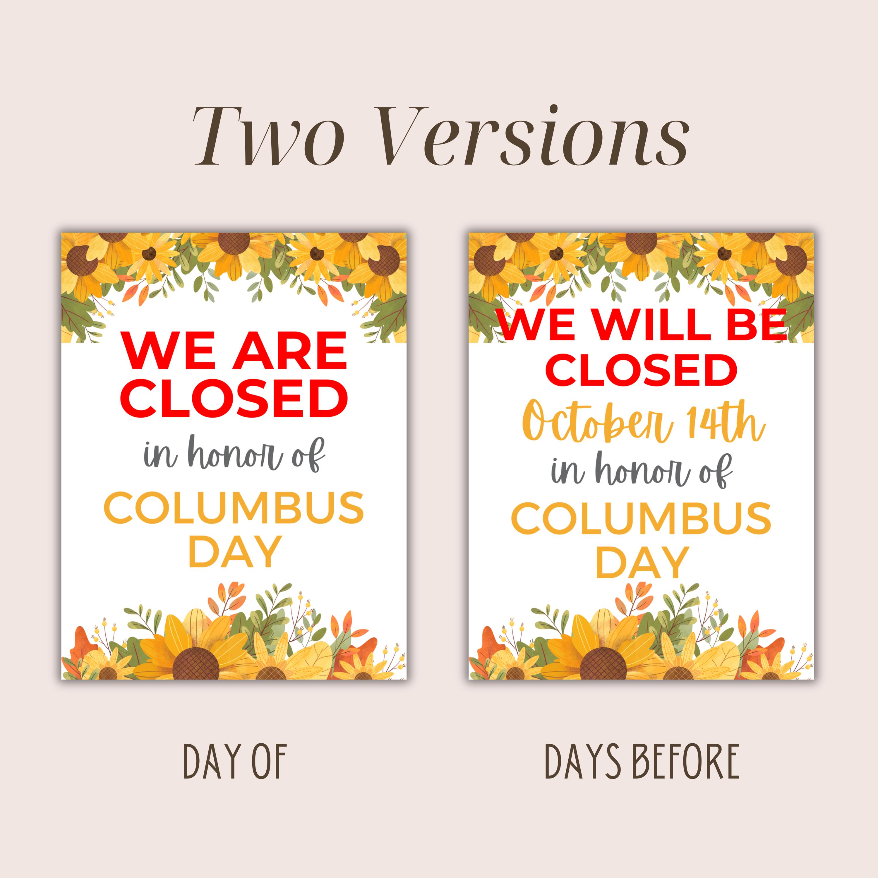 We Are Closed for Columbus Day Printable Sign, We Will Be Closed for ...
