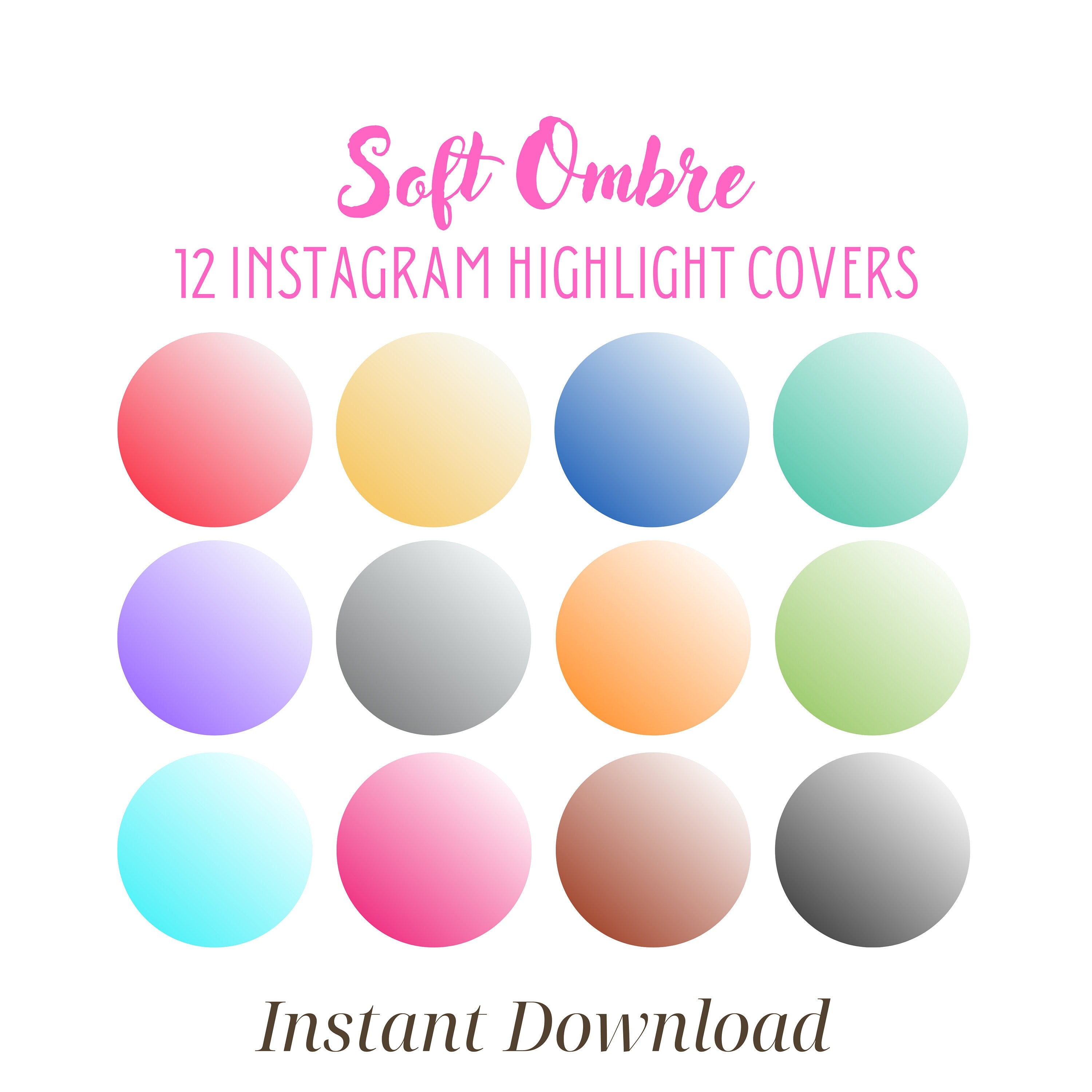 12 Ombre Instagram Highlight Covers, Multi Color Plain IG Story Icons ...