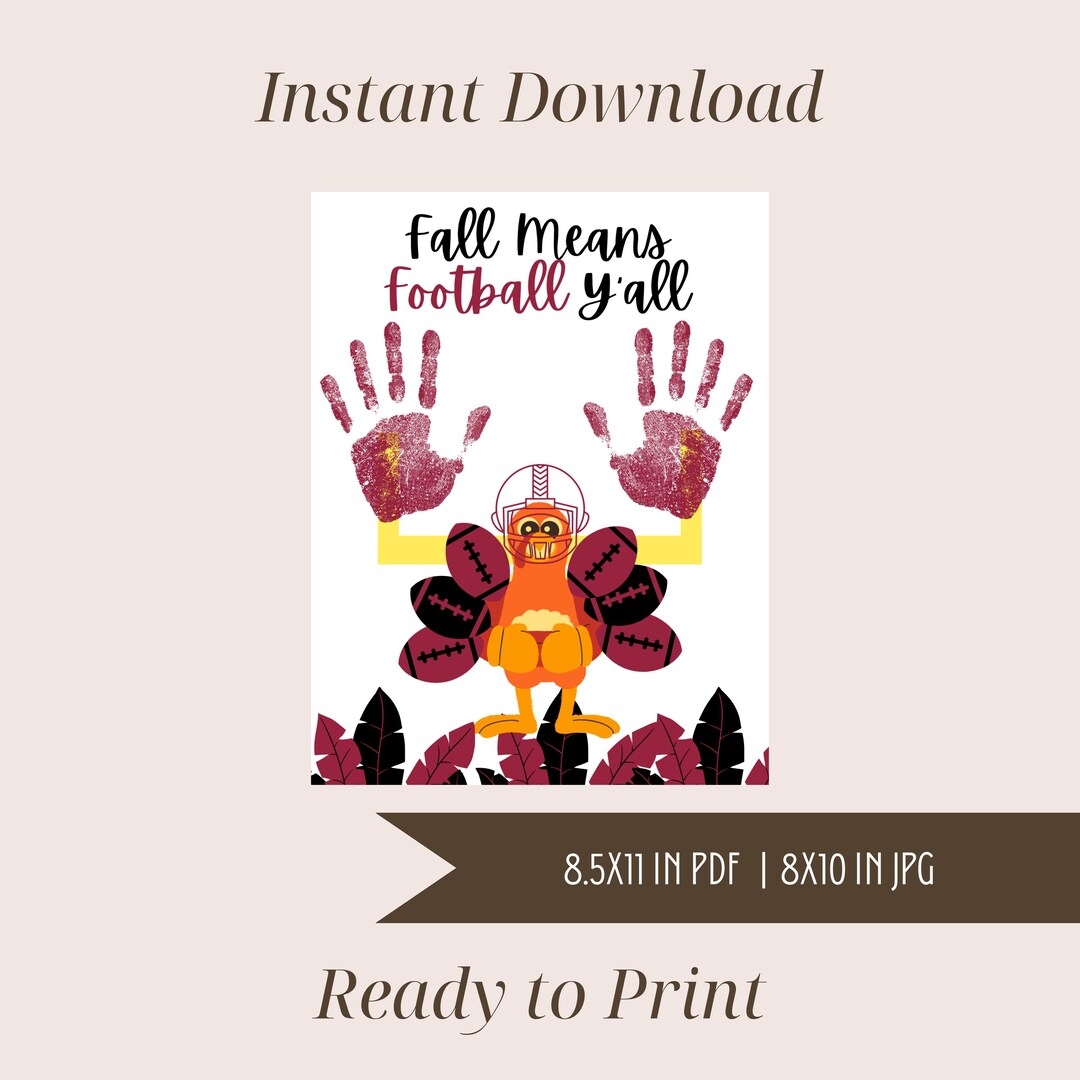 Fall Football Handprint Art, Red and Black Football Handprint, Gift for ...