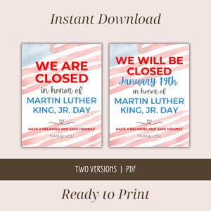 We Are Closed for MLK Day Printable Sign, We Will Be Closed for Martin ...