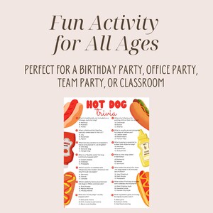 Hot Dog Trivia Game, Printable Hot Dog Party Trivia, National Hot Dog ...