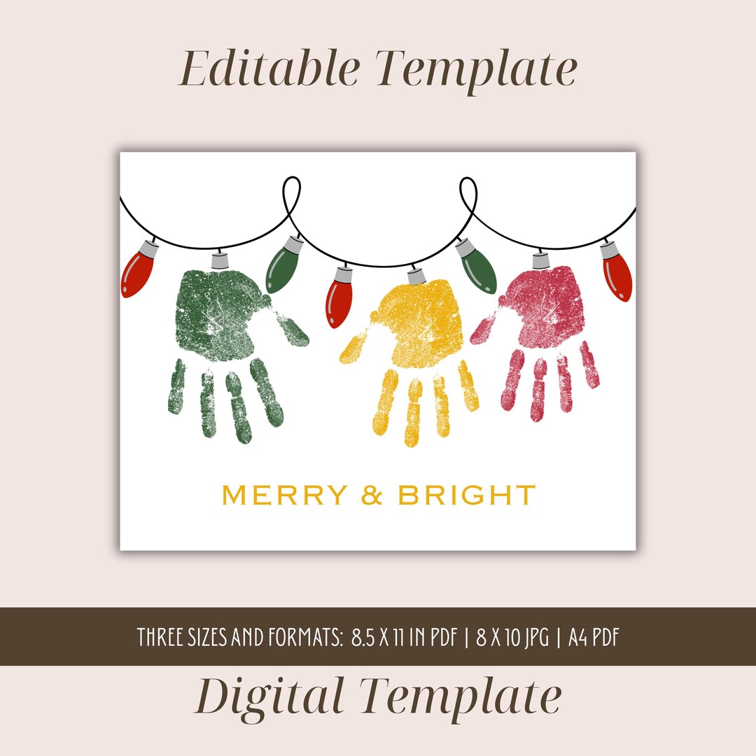 Merry & Bright Handprint Craft, Christmas Lights Handprint, Digital ...