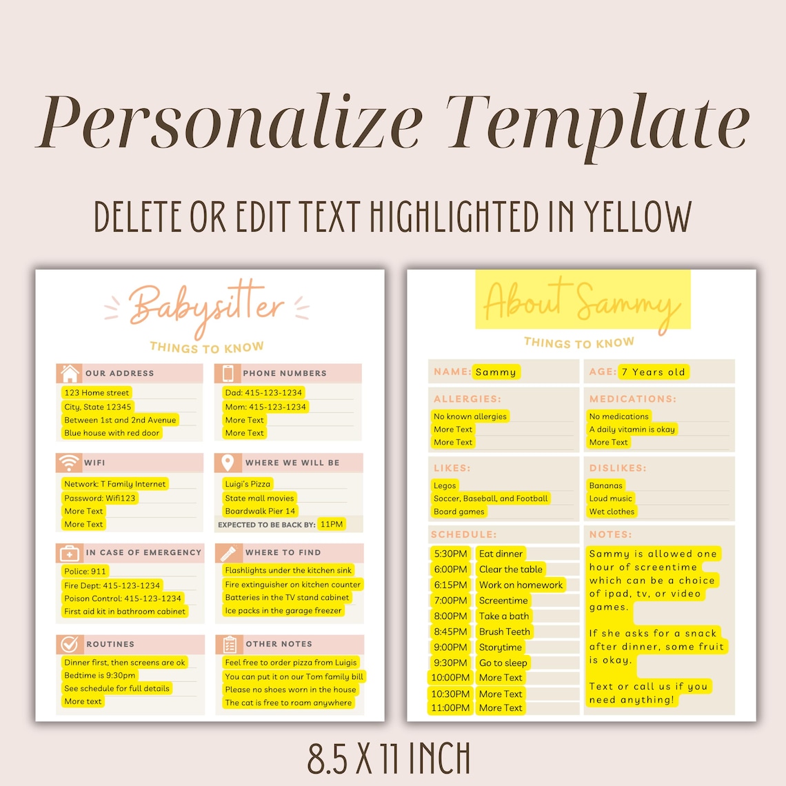 Editable Babysitter Notes Information Sheet, Simple Babysitting ...