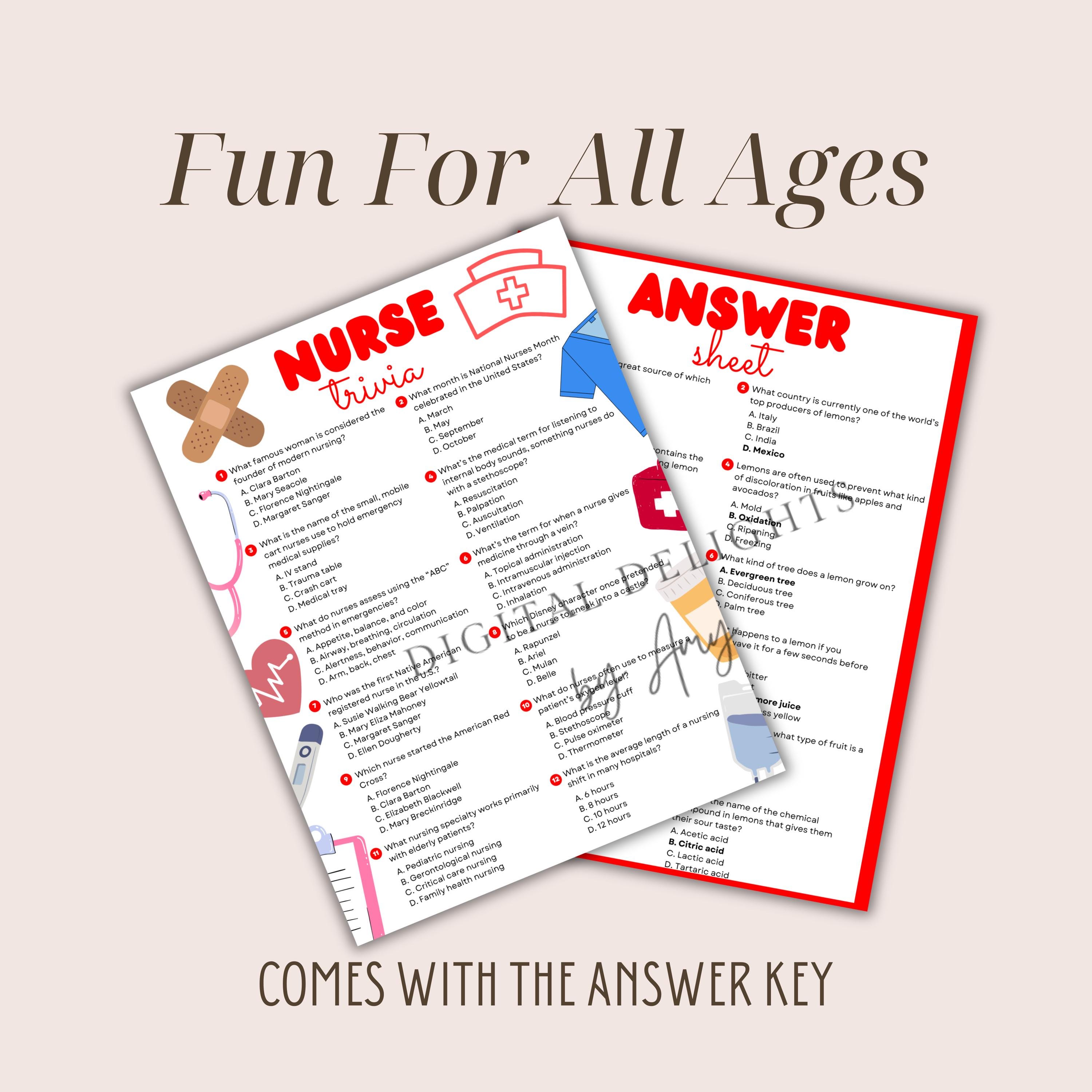 Nurse Trivia Game, Printable Nurse Game, Nurse Appreciation, Healthcare ...