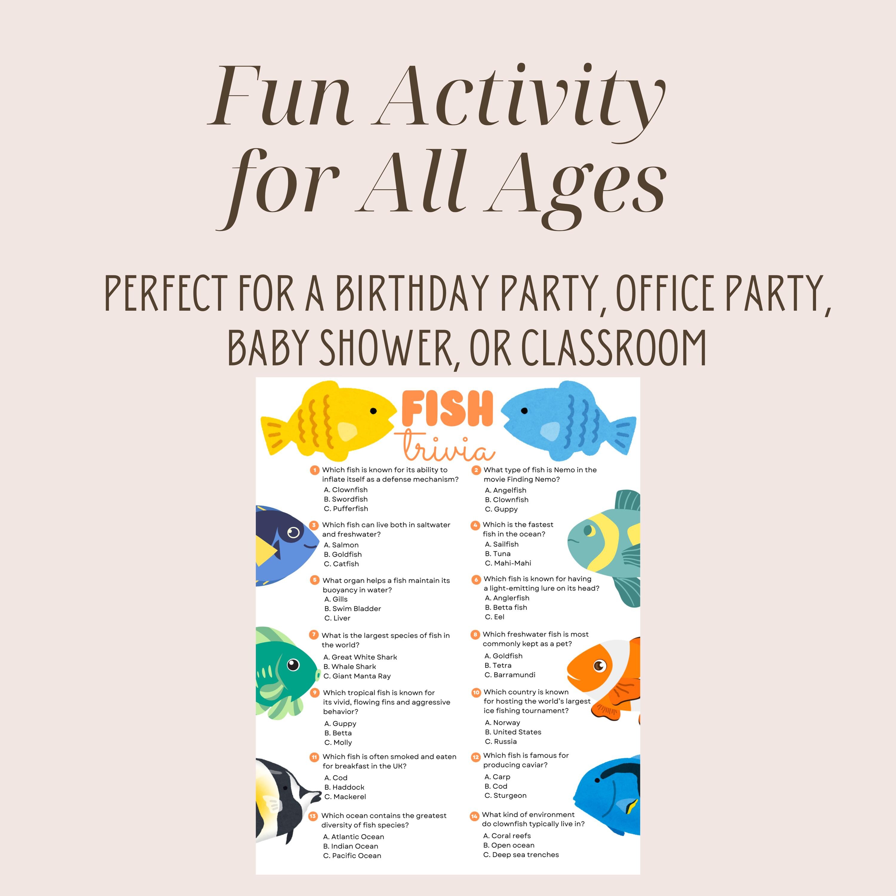 Fish Trivia Game, Printable Fish Party Trivia, Ocean Themed Fun ...