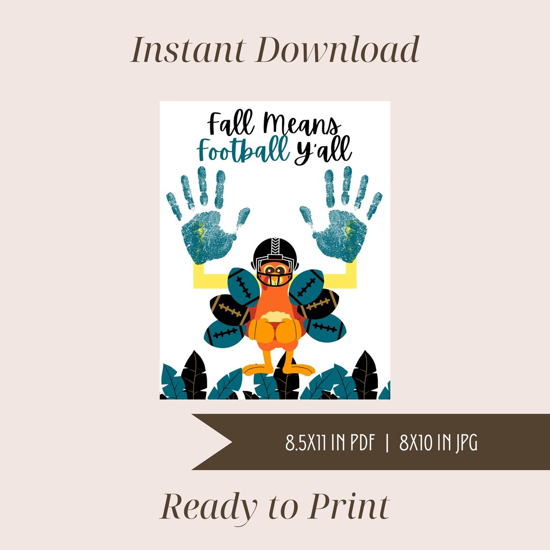 Fall Football Handprint Art, Black Teal and Gold Turkey Football ...