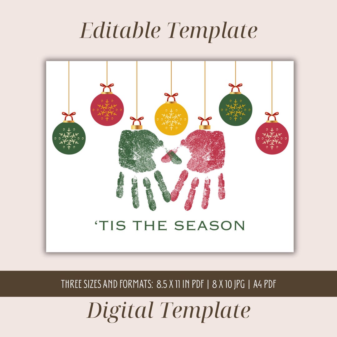 Tis the Season Handprint Craft, Christmas Ornaments Handprint, Digital ...