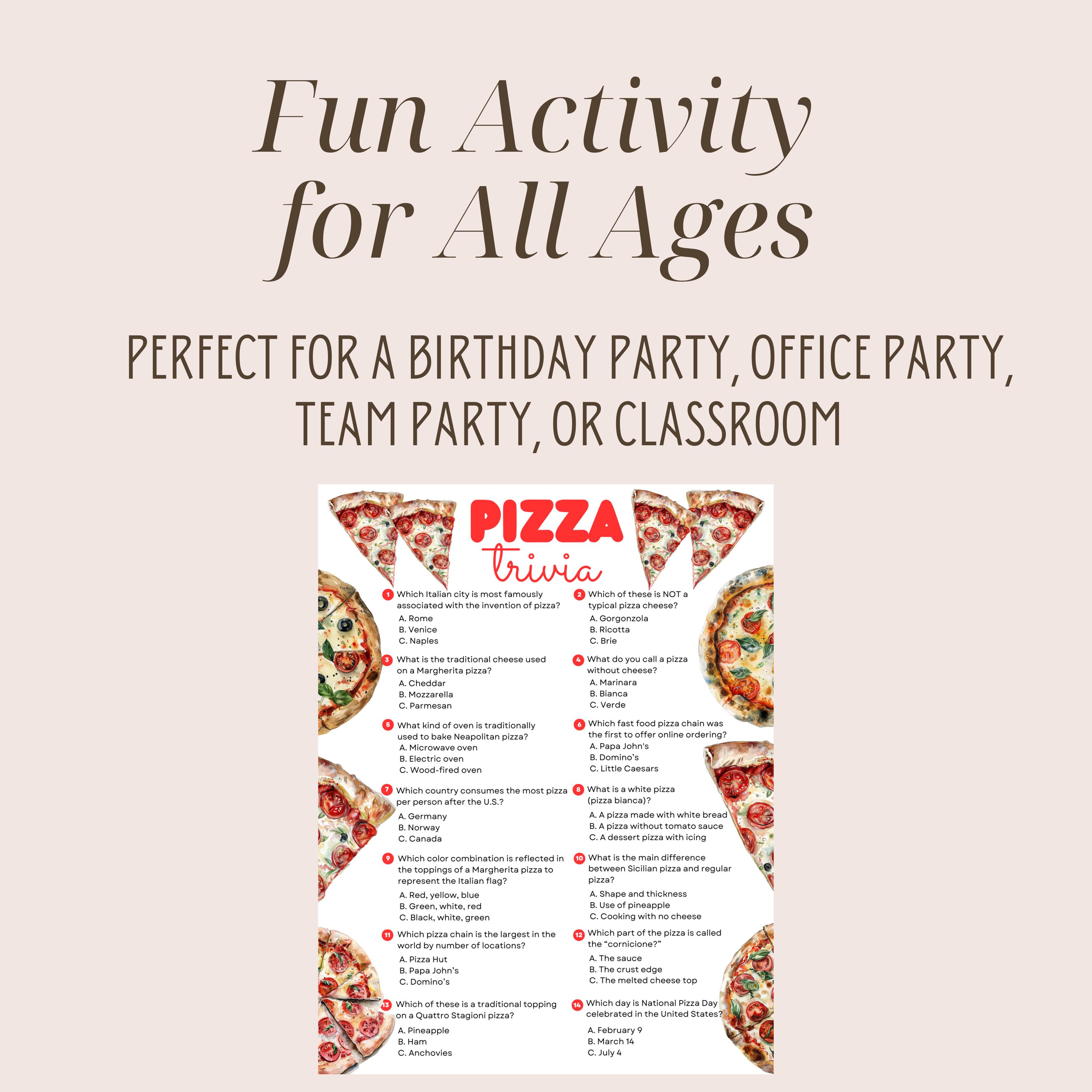 Pizza Trivia Game, Printable Pizza Party Game for Adults & Kids, Pizza ...