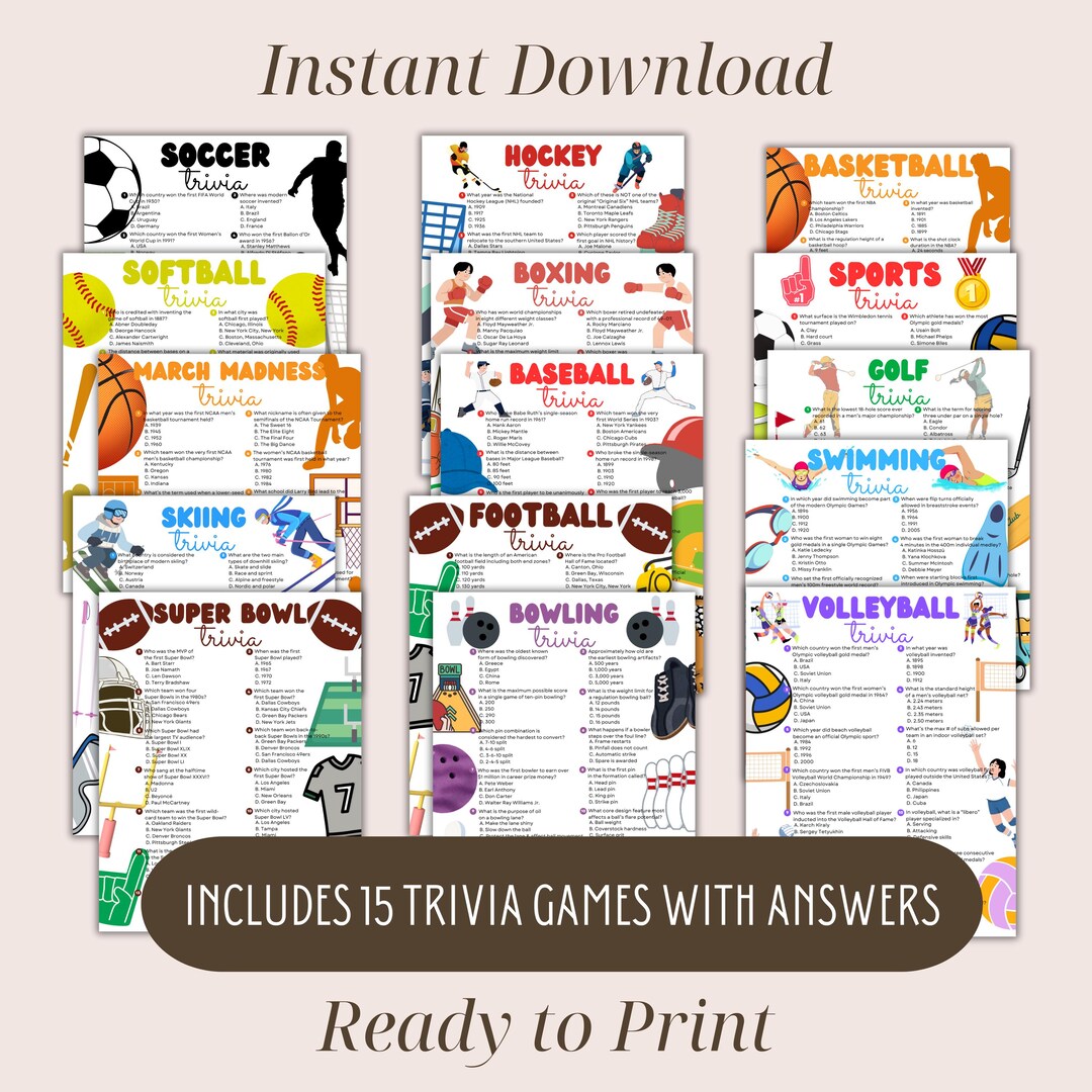 Paquete de trivia deportiva: fútbol, baloncesto, béisbol, bolos y esquí ...
