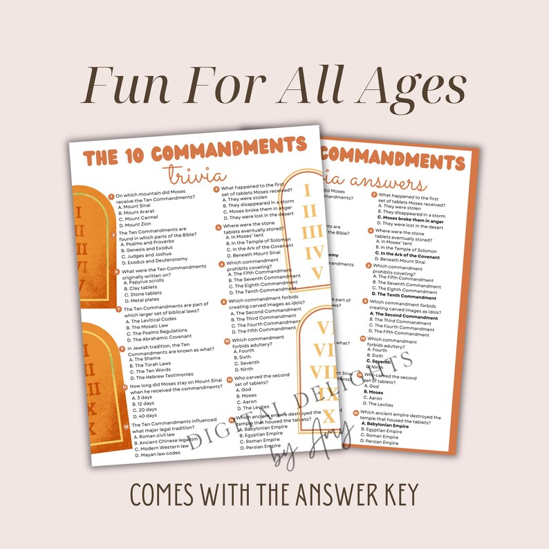 10 Commandments Trivia Game for Kids, Printable Sunday School Bible ...