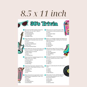 1950's Trivia Game, Printable Trivia Questions, 1950s Themed Party ...
