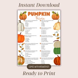 Pumpkin Trivia Game, Printable Halloween Party Trivia, Fall Themed ...