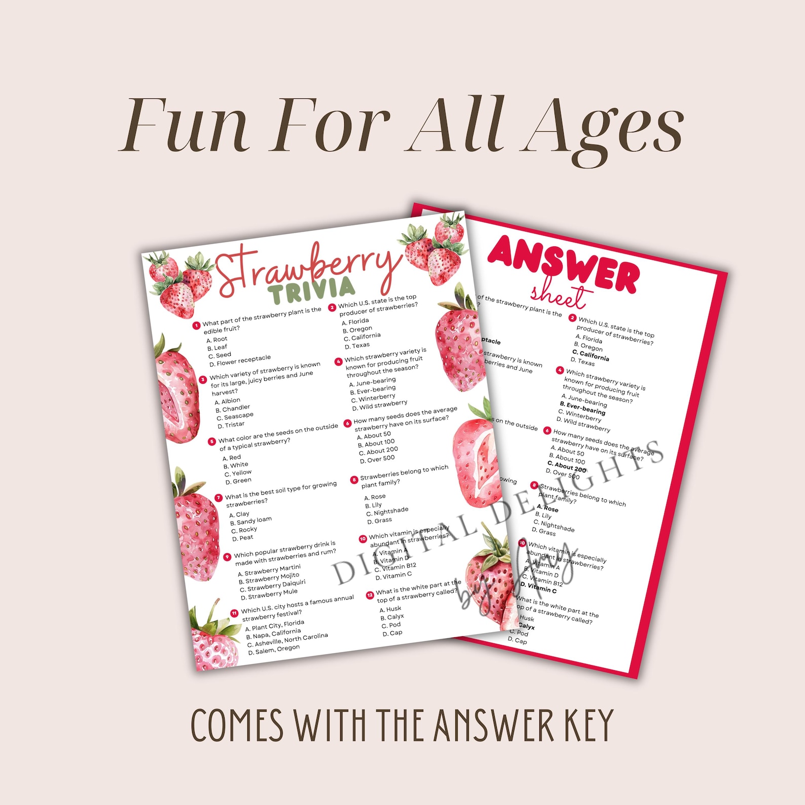 Strawberry Trivia Game, Printable Strawberries Trivia, Strawberry ...