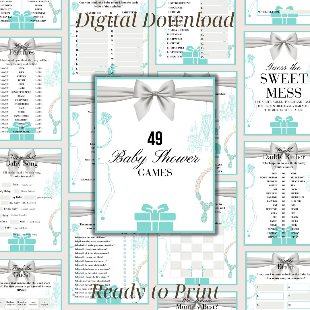 49 Turquoise Blue Baby Shower Games Bundles, Classic Gender Neutral ...